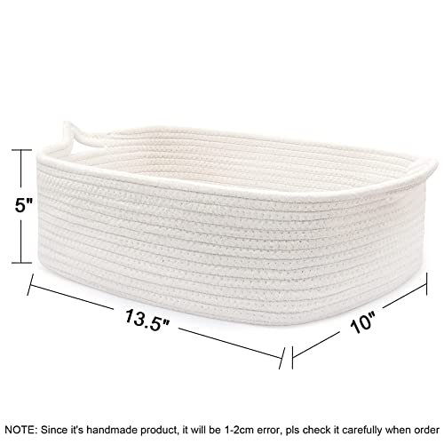 ABenkle Rope Basket, Small Storage Basket, Gift Basket, Rectangle Basket, Under Shelf Basket, Decorative Boho White Basket, Rope Woven Basket with Handle for Baby Dog Toy Egg Fruit Snack Towel Easter