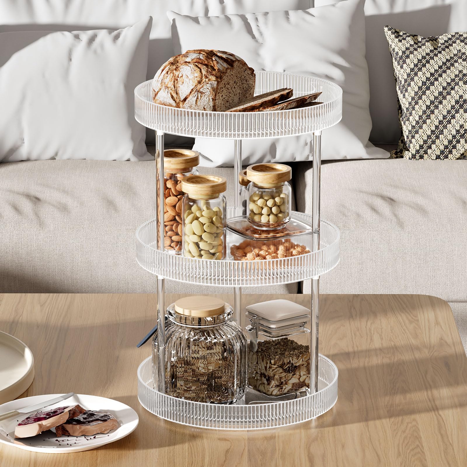 Acina 2-Tier Bathroom Countertop Organizer: 360° Clear Lazy Susan Rotating Storage Tray - Spinning Perfume Cosmetics Vanity Shelf for Bathroom Cabinet, Kitchen (Large)