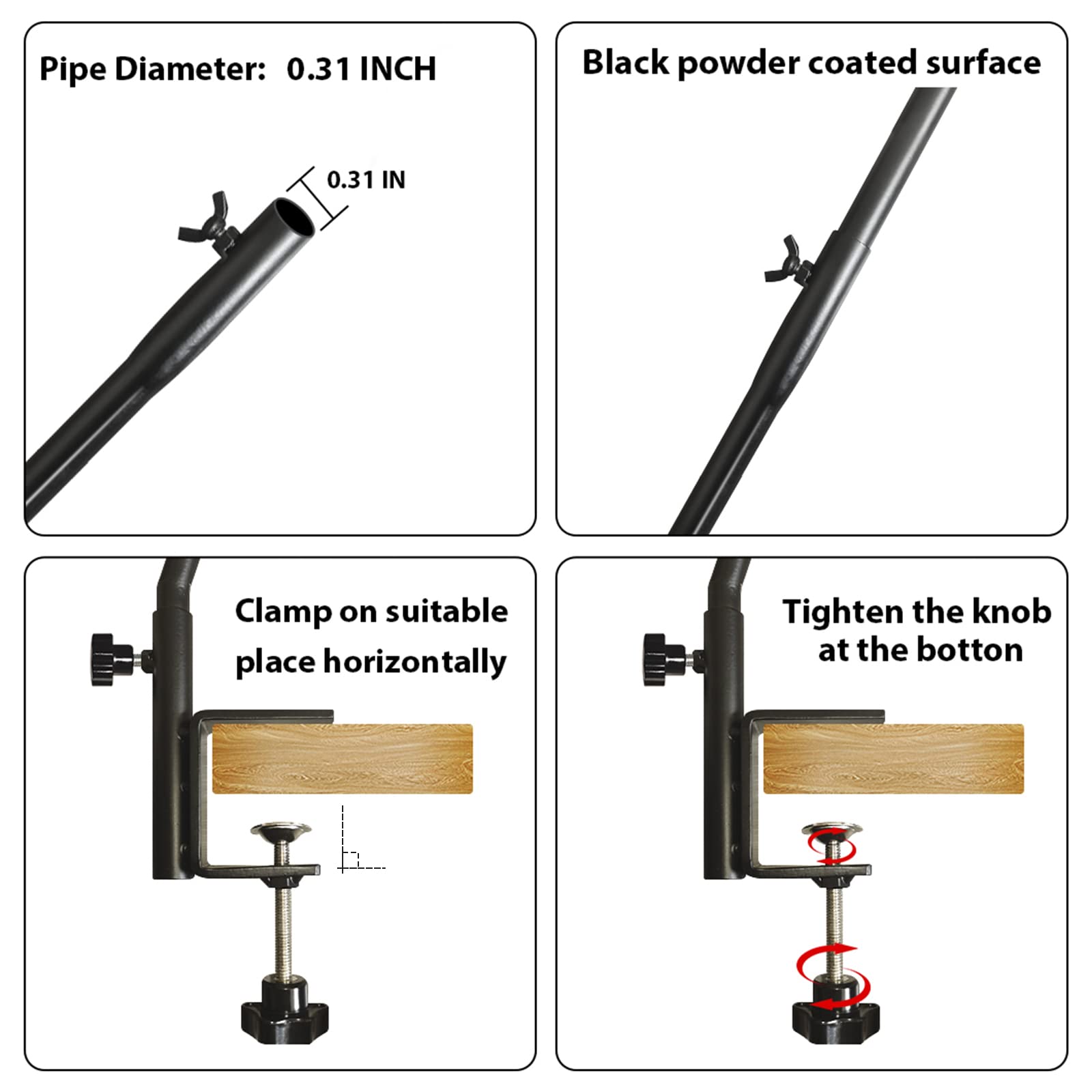 Funtife Deck Bird Feeder Hanger for Railing, 30Inch Heavy Duty Fence Deck Hook Pole, 360 Degree Horizontal Rotary Clamp-On for Hanging Outdoor Plant, Wind Chimes, Lanterns and More, 1Pack