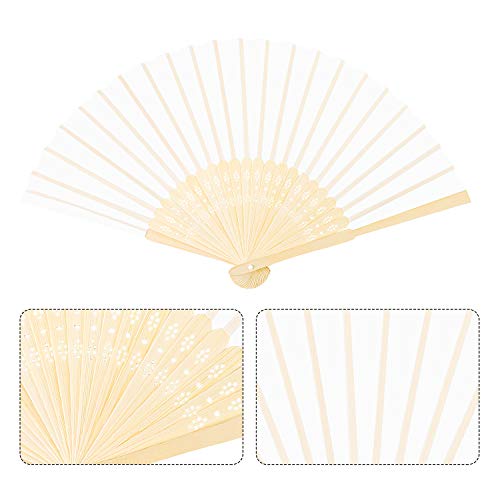 URATOT 24 Pieces White Folding Fans Silk Bamboo Folding Fans Handheld Fans for Wedding, Party Decoration