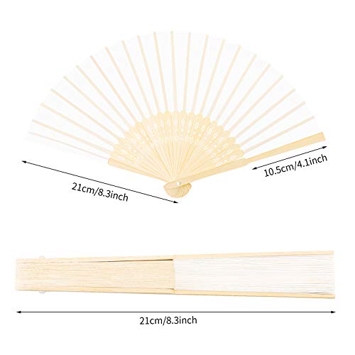 URATOT 24 Pieces White Folding Fans Silk Bamboo Folding Fans Handheld Fans for Wedding, Party Decoration
