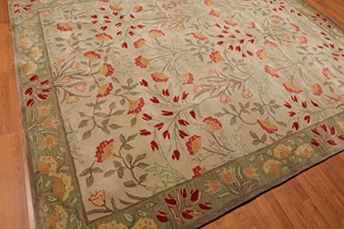 Old Hand Made Floral Bleige Tulips Traditional Persian Oriental Woolen Area Rugs