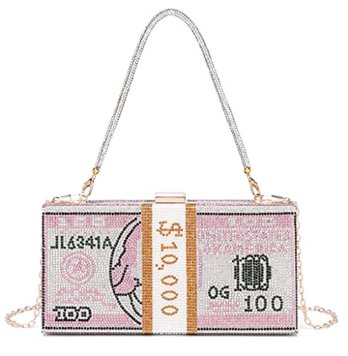 Covelin Dollar Clutch Purse for Women from, Rhinestone Evening Handbag Money Bag Pink