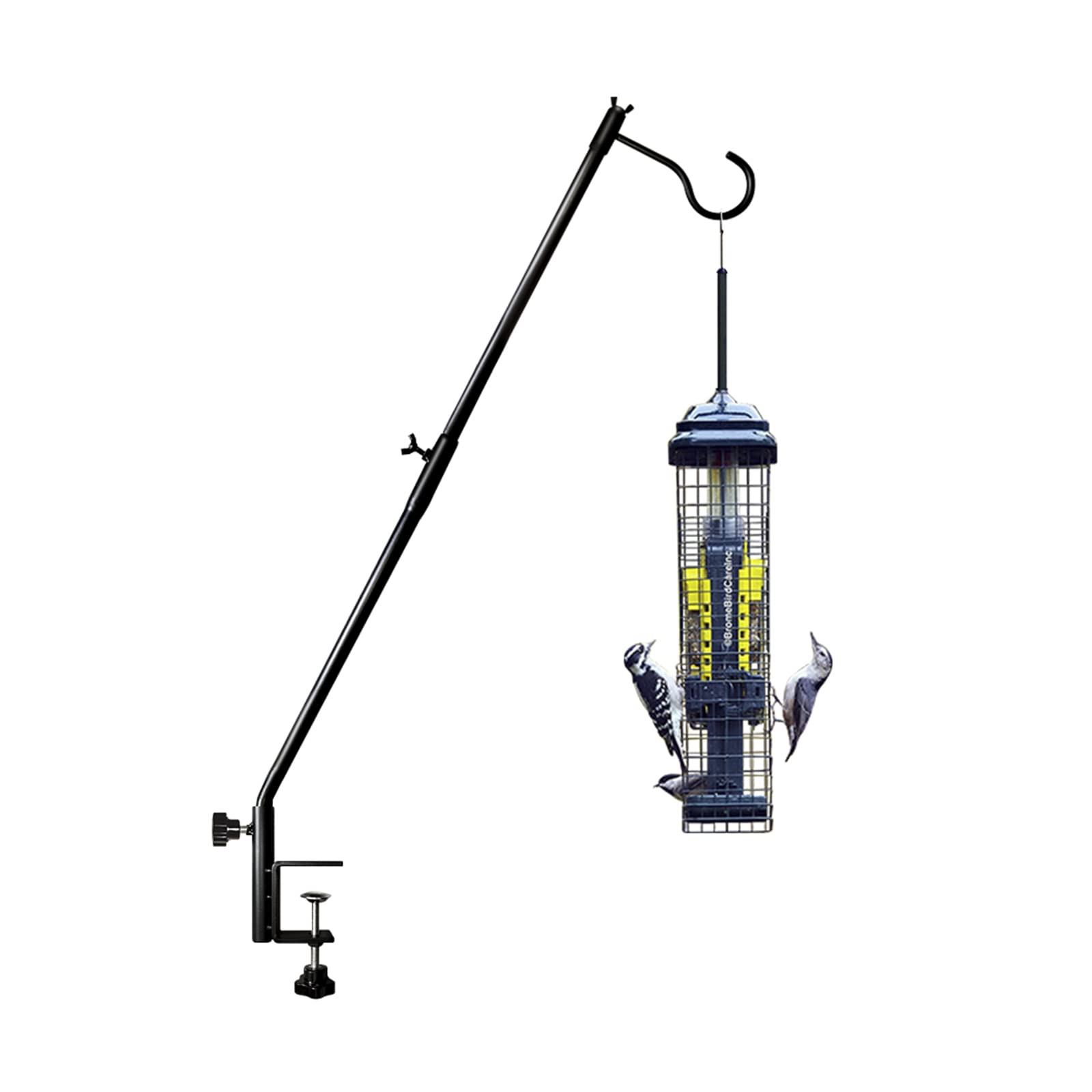 Funtife Deck Bird Feeder Hanger for Railing, 30Inch Heavy Duty Fence Deck Hook Pole, 360 Degree Horizontal Rotary Clamp-On for Hanging Outdoor Plant, Wind Chimes, Lanterns and More, 1Pack