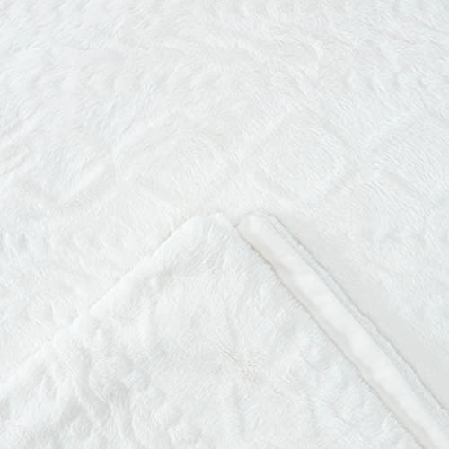 Chanasya Cable Knit Embossed Faux Fur Throw Blanket - Reverse Mink Modern, Comteporary, Elegant, Super Soft, Warm and Cozy for Bed, Couch, Living Room and Bedroom Home Décor (50x65 Inches) White