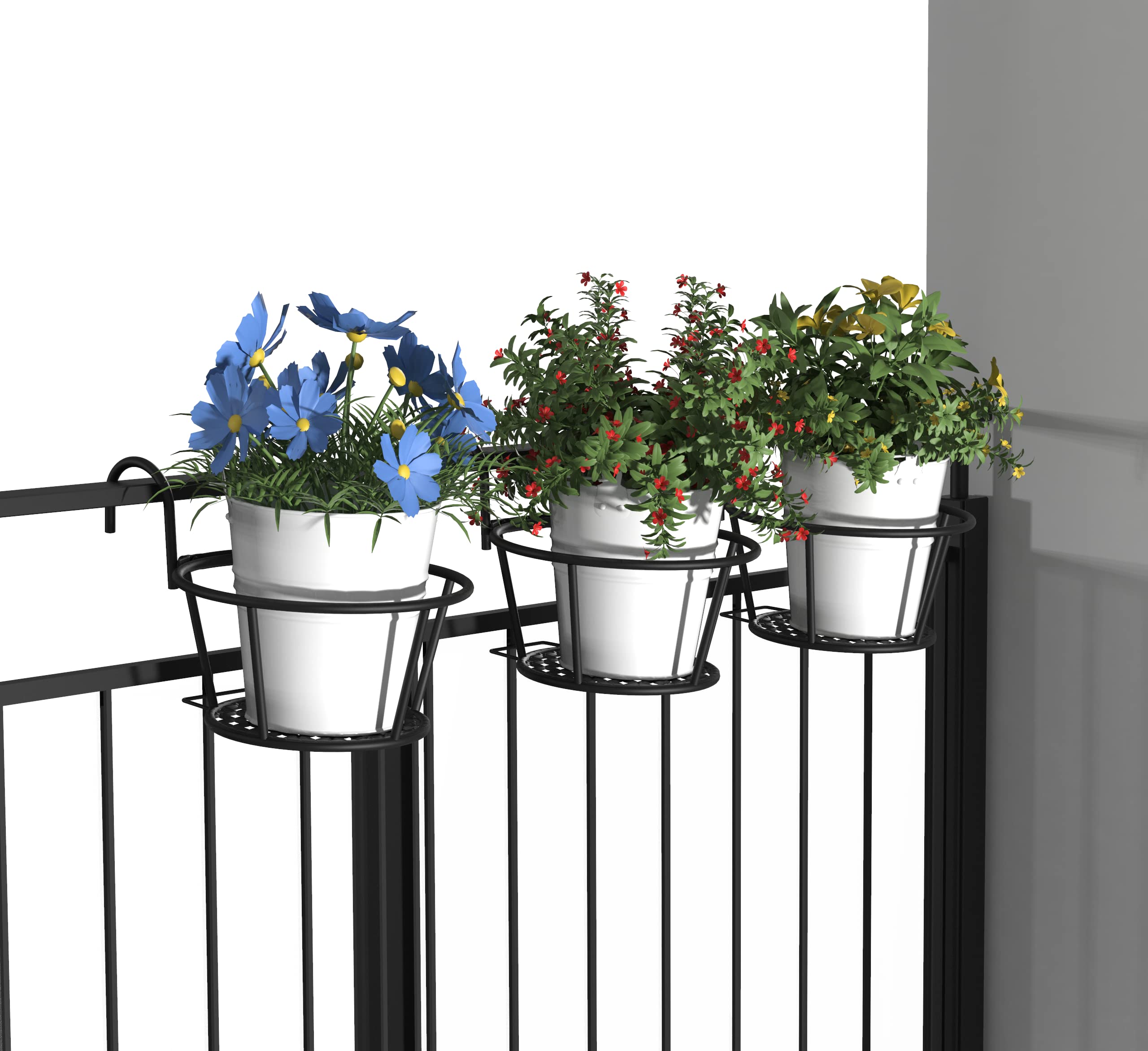 ORZ Railing Planter, Set of 3 Deck Flower Pot Holder Hanging Plant Flower Container for Outdoor Balcony Patio Fence, 6.5 inch Black