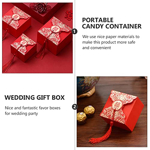 KESYOO 20pcs Wedding Party Favor Boxes Chinese Style Xi Candy Chocolate Gift Boxes with Tassels for Wedding Baby Shower Birthday Party (Red) L