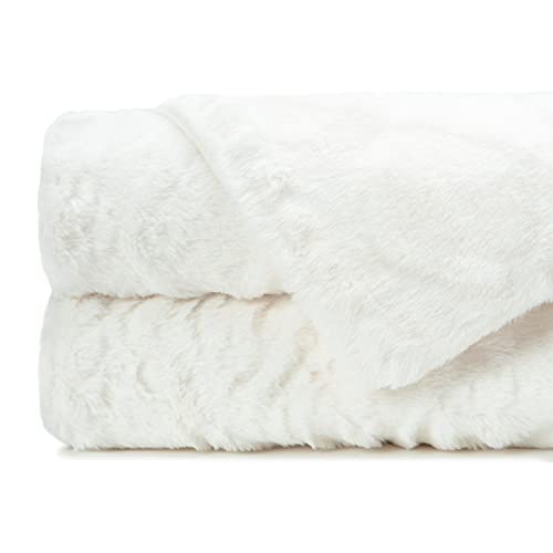 Chanasya Cable Knit Embossed Faux Fur Throw Blanket - Reverse Mink Modern, Comteporary, Elegant, Super Soft, Warm and Cozy for Bed, Couch, Living Room and Bedroom Home Décor (50x65 Inches) White