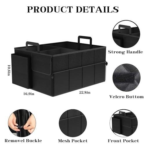 Car Trunk Organizer – Collapsible, Multi-Compartment for SUVs, Trucks & Cars for Groceries, Tools & Work Materials – Truck & Car Accessories for Women and Men (GRAY)