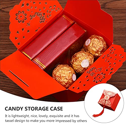 KESYOO 20pcs Wedding Party Favor Boxes Chinese Style Xi Candy Chocolate Gift Boxes with Tassels for Wedding Baby Shower Birthday Party (Red) L