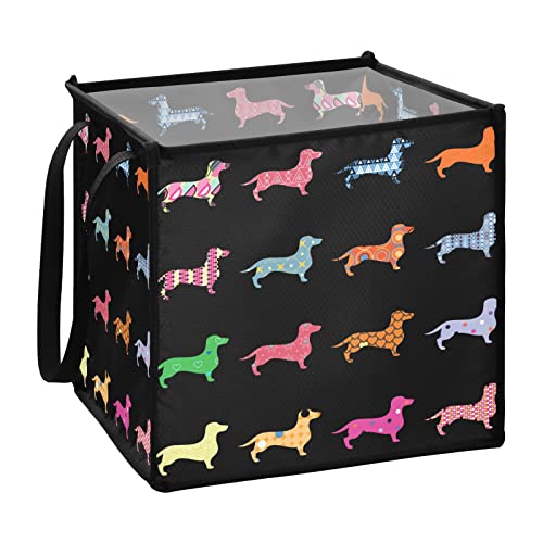 Blueangle Dachshund Dogs Cube Storage Bin with Handles, 13 x 13 x 13 in, Large Collapsible Organizer Storage Basket for Home Décor(1116)