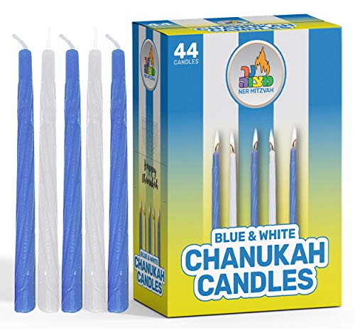 Ner Mitzvah Hanukkah Candles - Blue and White Chanukah Candle - Premium Quality Wax - 44pk. for All 8 Nights of Hanukkah