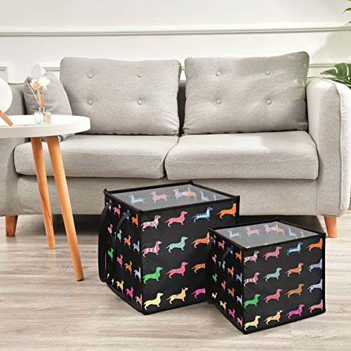 Blueangle Dachshund Dogs Cube Storage Bin with Handles, 13 x 13 x 13 in, Large Collapsible Organizer Storage Basket for Home Décor(1116)