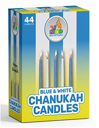 Ner Mitzvah Hanukkah Candles - Blue and White Chanukah Candle - Premium Quality Wax - 44pk. for All 8 Nights of Hanukkah