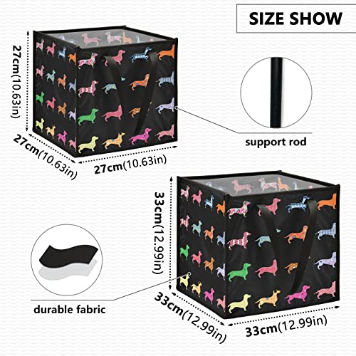 Blueangle Dachshund Dogs Cube Storage Bin with Handles, 13 x 13 x 13 in, Large Collapsible Organizer Storage Basket for Home Décor(1116)