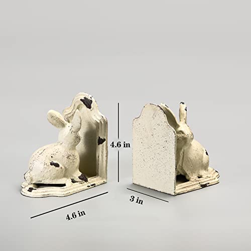 Retrome Rabbit Bookends, 1 Pair Bunny Book Ends, Distressed White