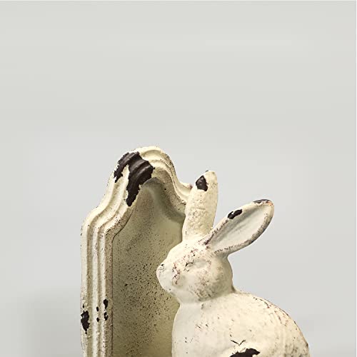 Retrome Rabbit Bookends, 1 Pair Bunny Book Ends, Distressed White