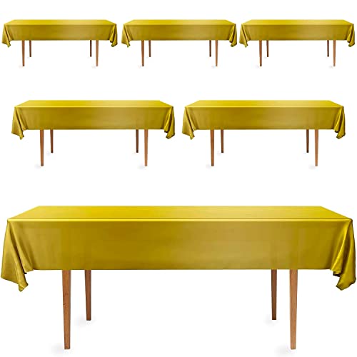 DecorRack 6 Pack Rectangular Tablecloths -BPA- Free Plastic, 54 x 108 inch, Dining Table Cover Cloth, Gold (6 Pack)