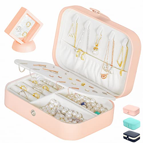 JOCOSA Travel Jewelry Box, Jewelry Organizer for Women Girls, Adjustable Storage Case for Earrings Necklaces Rings, Gift for Christmas Birthday Valentine's Day Mother's Day (Pink)
