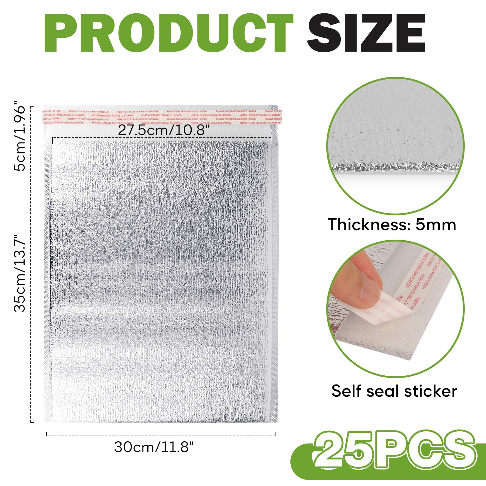 QLOUNI 25 Pcs Reusable Insulation Bags Self-seal Thermal Box Liners Metalized Box Liners Lunch Food Box Packing Pouches Insulation Lining Waterproof Insulation Grocery Delivery Package, 11.8"x13.8"