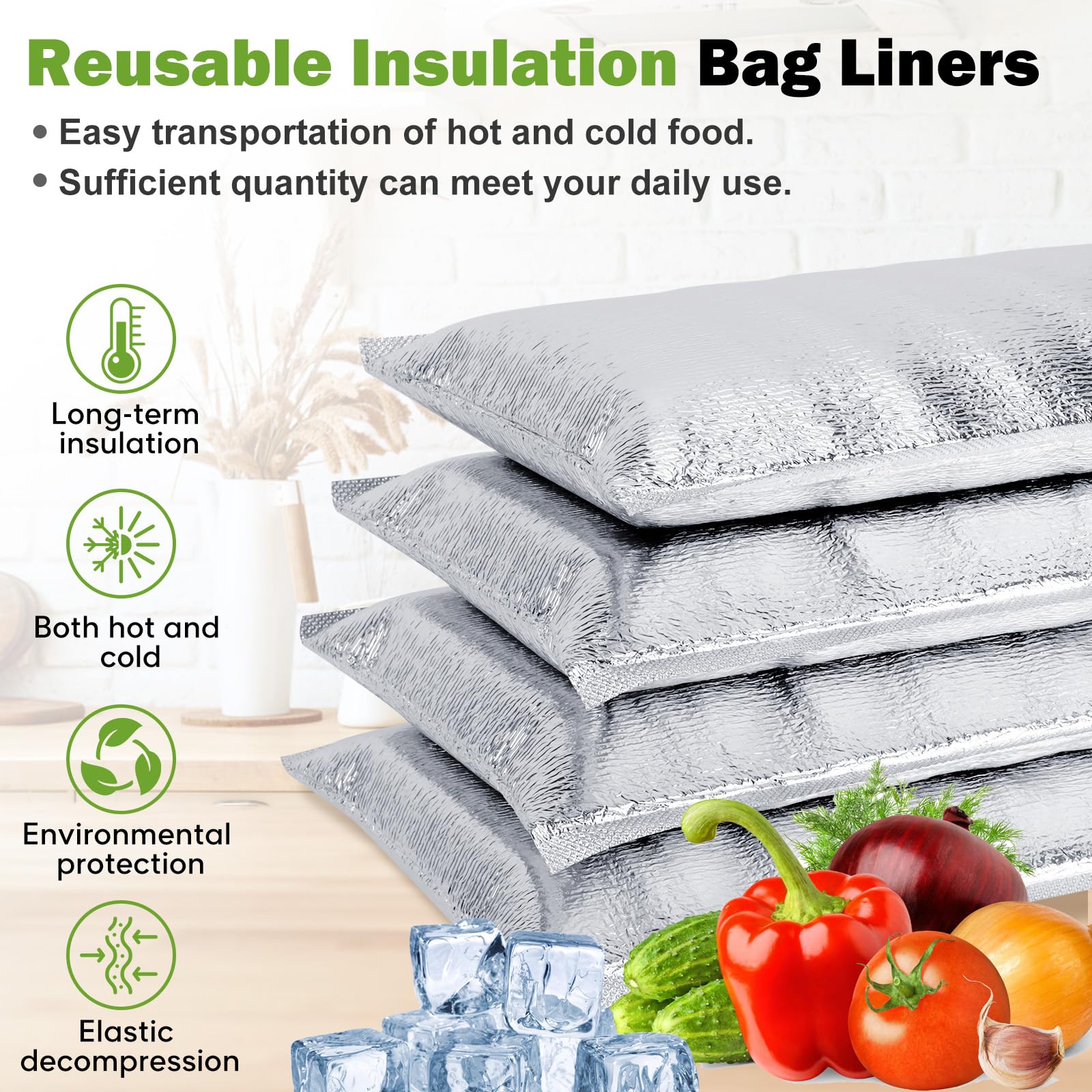 QLOUNI 25 Pcs Reusable Insulation Bags Self-seal Thermal Box Liners Metalized Box Liners Lunch Food Box Packing Pouches Insulation Lining Waterproof Insulation Grocery Delivery Package, 11.8"x13.8"