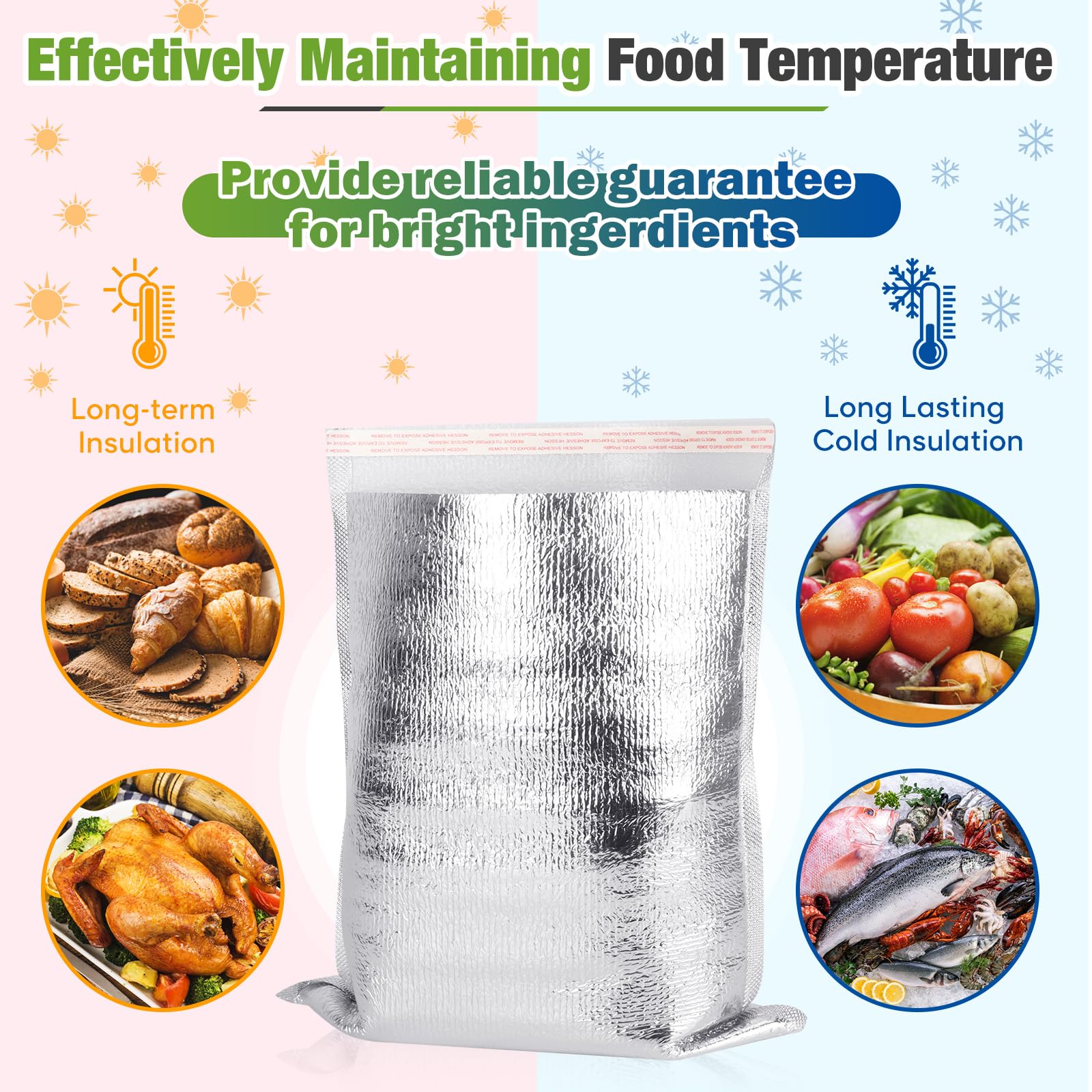 QLOUNI 25 Pcs Reusable Insulation Bags Self-seal Thermal Box Liners Metalized Box Liners Lunch Food Box Packing Pouches Insulation Lining Waterproof Insulation Grocery Delivery Package, 11.8"x13.8"