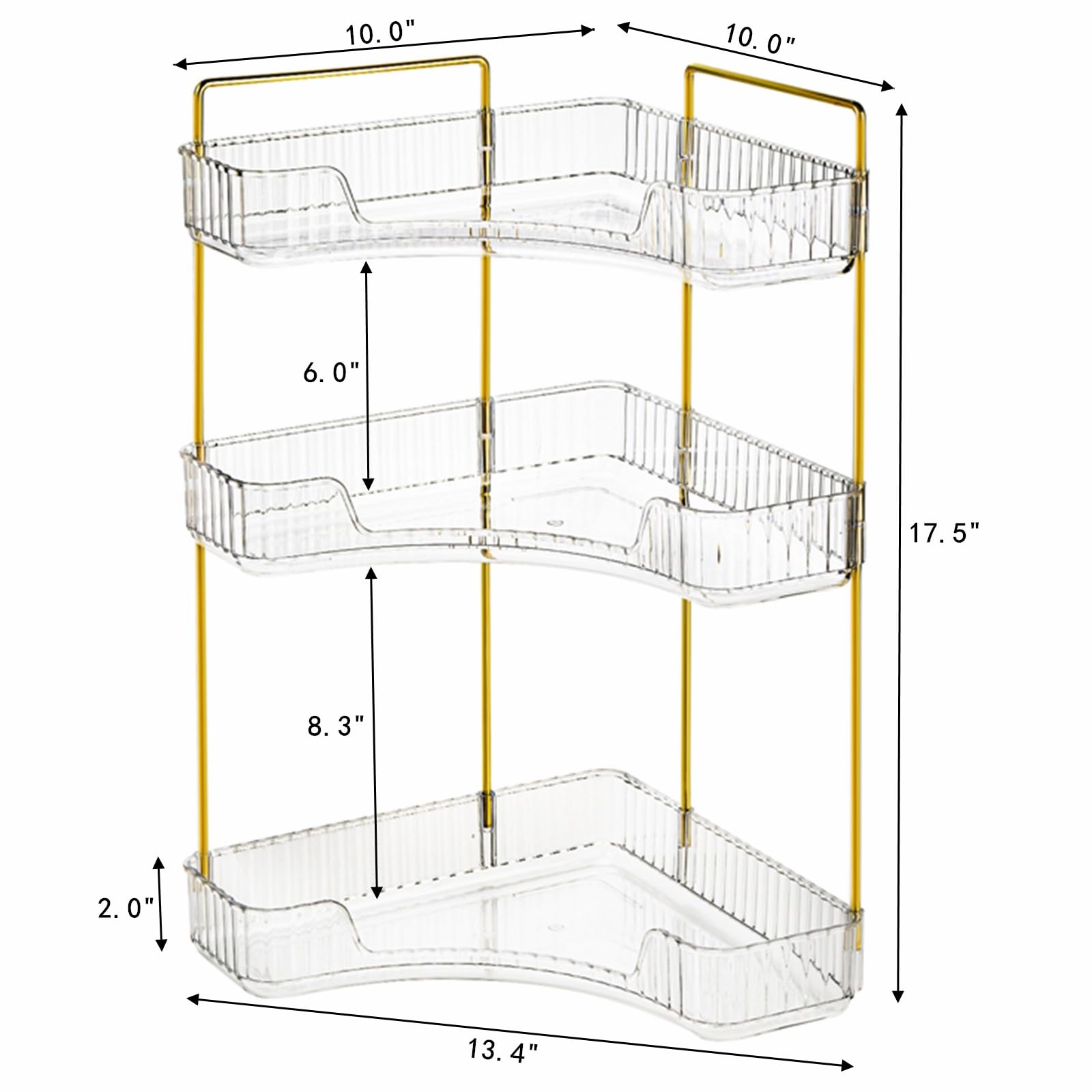 Cididu 3 Tiers Bathroom Counter Organizer, Clear Corner Shelf Storage Rack, Cosmetic Perfume Standing Holder with Gold Metal Pole, Skincare Sink Organizer for Vanity Countertop