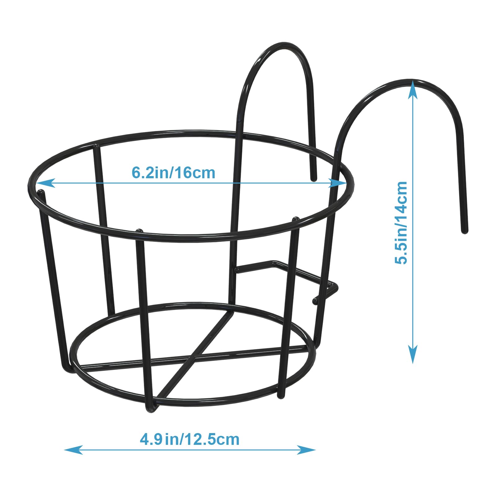 Leoenir 4 Pack Round Hanging Railing Planters - Metal Flower Pot Holder for Balcony and Fence (Black)
