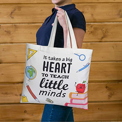 Teacher Appreciation Gifts - Teaching Tote Canvas Bag for Men Women,It Takes A Big Heart To Teach Little Minds