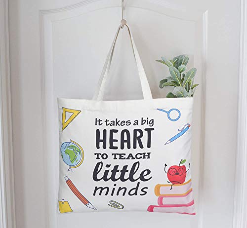 Teacher Appreciation Gifts - Teaching Tote Canvas Bag for Men Women,It Takes A Big Heart To Teach Little Minds