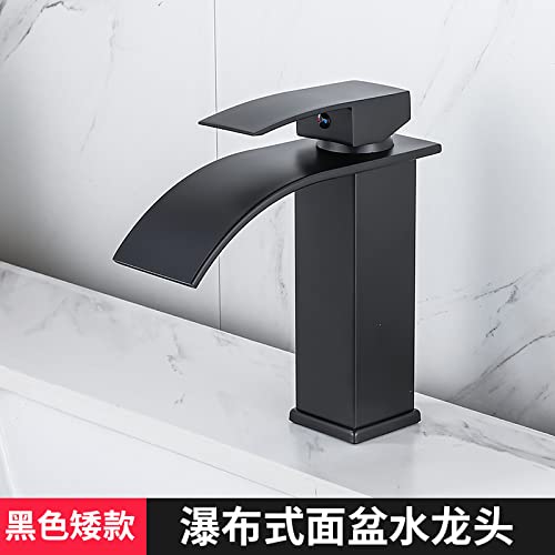 Black Lacquered Waterfall Faucet hot and Cold countertop Basin washbasin Toilet Bathroom Cabinet Single Hole Faucet, Gold
