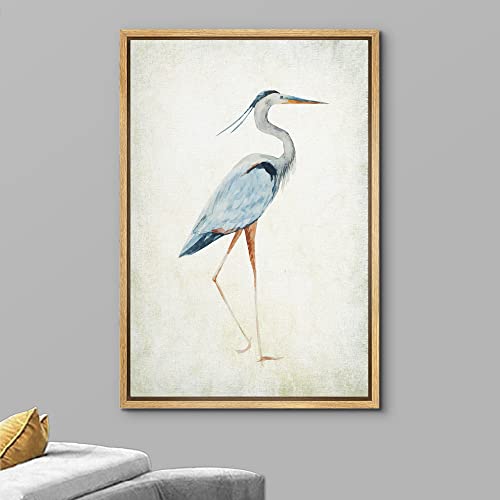 wall26 - Framed Canvas Wall Art - Heron Bird - Wild Animal - Gallery Wrap Modern Home Art | Ready to Hang - 24"x36" Natural