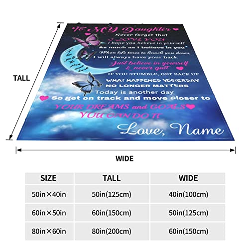 Personalized Custom Name Blanket Love Letter to My Daughter from Dad & Mom, Butterfly Moon Customized Blankets Bed Throws 50x60 Inches