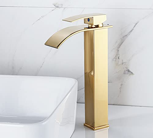 Black Lacquered Waterfall Faucet hot and Cold countertop Basin washbasin Toilet Bathroom Cabinet Single Hole Faucet, Gold