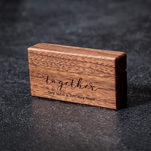 MUUJEE Together Double Ring Box - Engraved Slim Wooden Ring Case Box for Wedding Ceremony Engagement Proposal Ring Bearer Box - Anniversary Birthday Gift Ideas