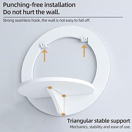 jcwfuno Home Wall-Mounted White Floating Shelf 2 Pieces,Suitable for Bedroom, Living Room, Office, Wall Shelf can Put Plants, Mobile Phones, Remote Control and Other Things,Decoration(Round Shape)
