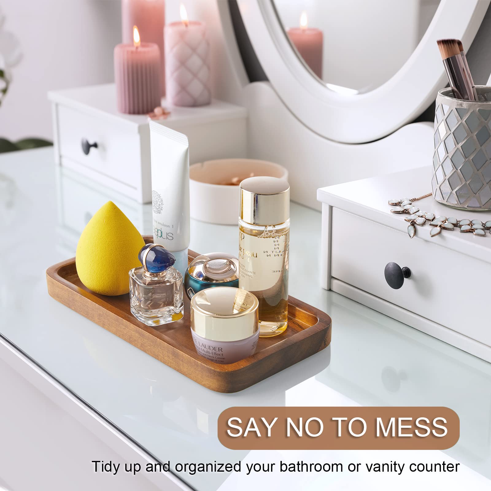 ALELION 6" Small Bathroom Vanity Tray for Counter - Acacia Wood Dish Soap Dispenser Tray for Kitchen - Rustic Decorative Tray for Dresser Tops Perfume Jewelry - Farmhouse Kitchen Decor Accessories