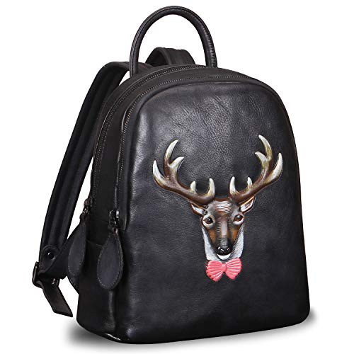Backpack Purse for Women Genuine Leather Vintage Fashion Bookbag Handmade Casual Satchel (Black)