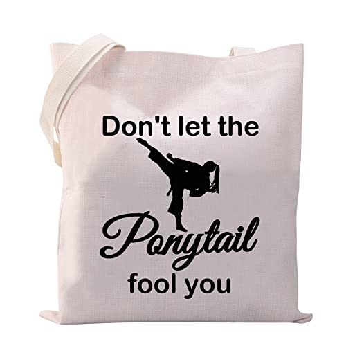 VAMSII Karate Gifts for Girls Karate Tote Bag don't Let the Ponytail Fool You Taekwondo Tote Bag Martial Arts Gifts for Women (don't let the ponytail fool you Tote)