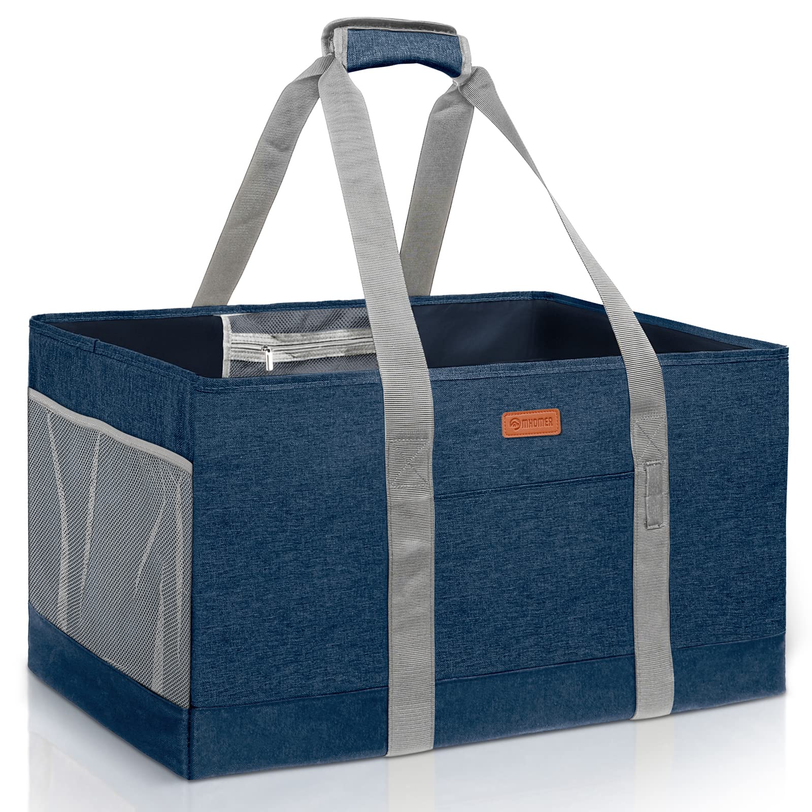 MHOMER Reusable Grocery Bags Extra Waterproof Large Utility Tote Bag with Carrying Handles Foldable Shopping Bags for Storage Space Saving Reinforced Bottom Durable Oxford Fabric Blue