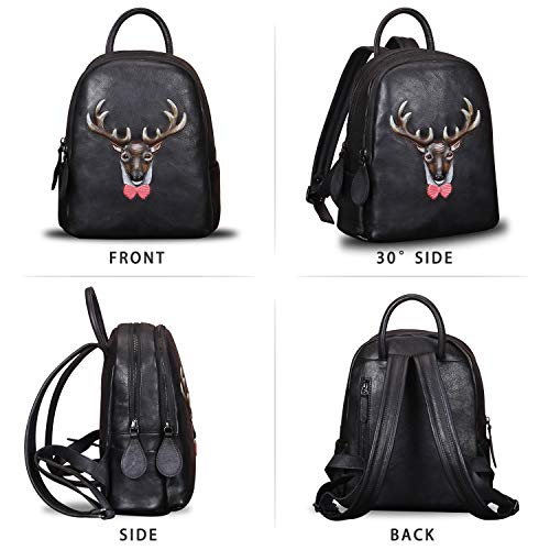 Backpack Purse for Women Genuine Leather Vintage Fashion Bookbag Handmade Casual Satchel (Black)