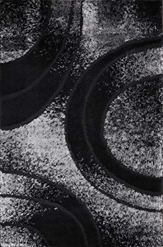 L'Baiet Naomi Black White Abstract Circle Pattern Graphic Soft Shag Indoor 2' x 3' Area Rug