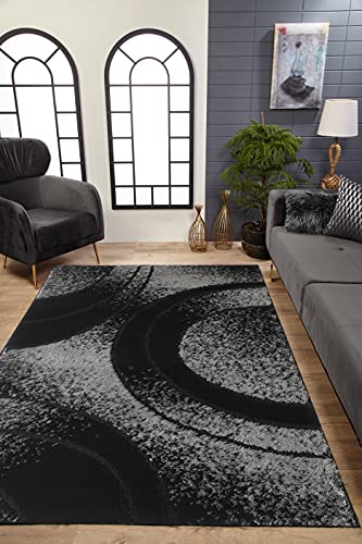 L'Baiet Naomi Black White Abstract Circle Pattern Graphic Soft Shag Indoor 2' x 3' Area Rug