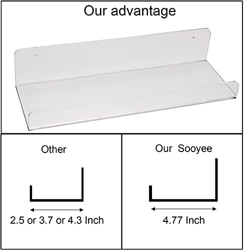 Sooyee Acrylic Shelves,6 Pack 15 Inch Floating Wall Mounted Shelves, Funko Pop Display Case,Invisible Kids Book Shelf,Picture Ledge Shelf Decor Accents,5MM Thick Bathroom Shelves,4.77" Wide,Clear