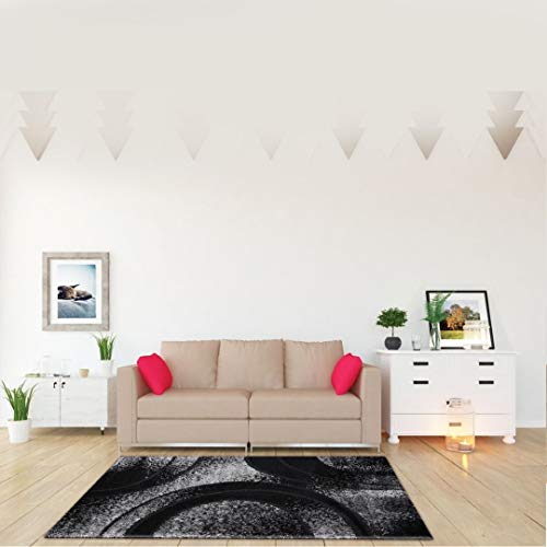 L'Baiet Naomi Black White Abstract Circle Pattern Graphic Soft Shag Indoor 2' x 3' Area Rug