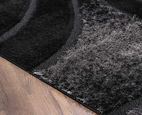 L'Baiet Naomi Black White Abstract Circle Pattern Graphic Soft Shag Indoor 2' x 3' Area Rug