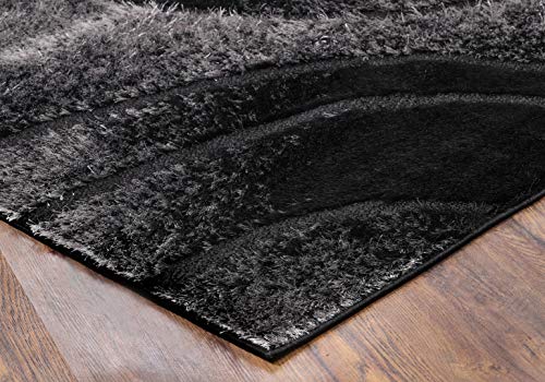 L'Baiet Naomi Black White Abstract Circle Pattern Graphic Soft Shag Indoor 2' x 3' Area Rug