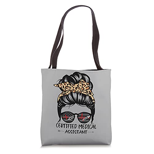 Certified Medical Assistant Messy Bun Hair Funny Leopard CMA Tote Bag