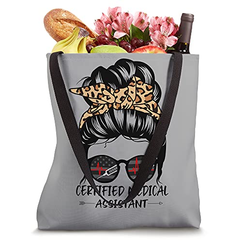Certified Medical Assistant Messy Bun Hair Funny Leopard CMA Tote Bag