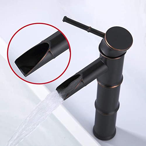 Bathroom Sink Mixer Tap Retro Black Single Lever Countertop Basin Hot and Cold Water Faucet, Tall Copper Single Hole Washbasin Faucet, Suitable for Toilet and Bathroom (A)